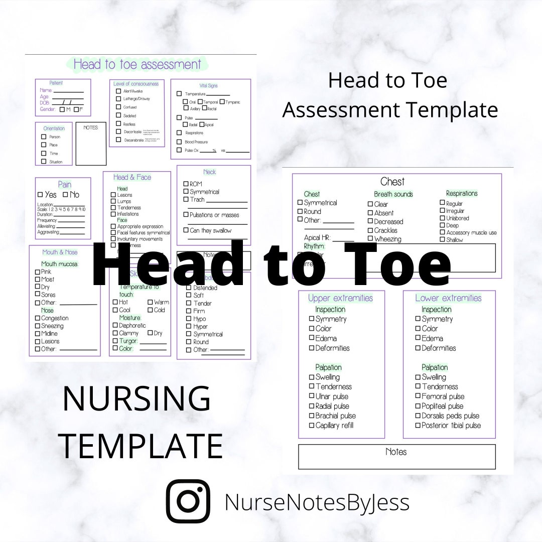Head To Toe Assessment Template Nursing School New Nurse Digital 