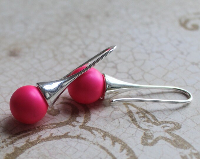 Swarovski Hot Pink Pearl Drop Earrings (silver Plated) - Etsy