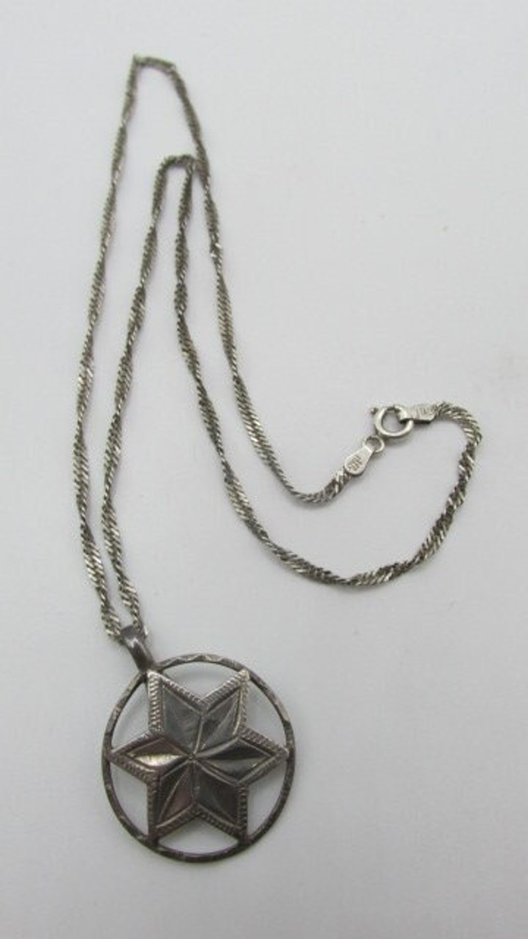 Sterling Six Point STAR PENDANT 1" Round 18" Twisted Chain Italy 925 ...