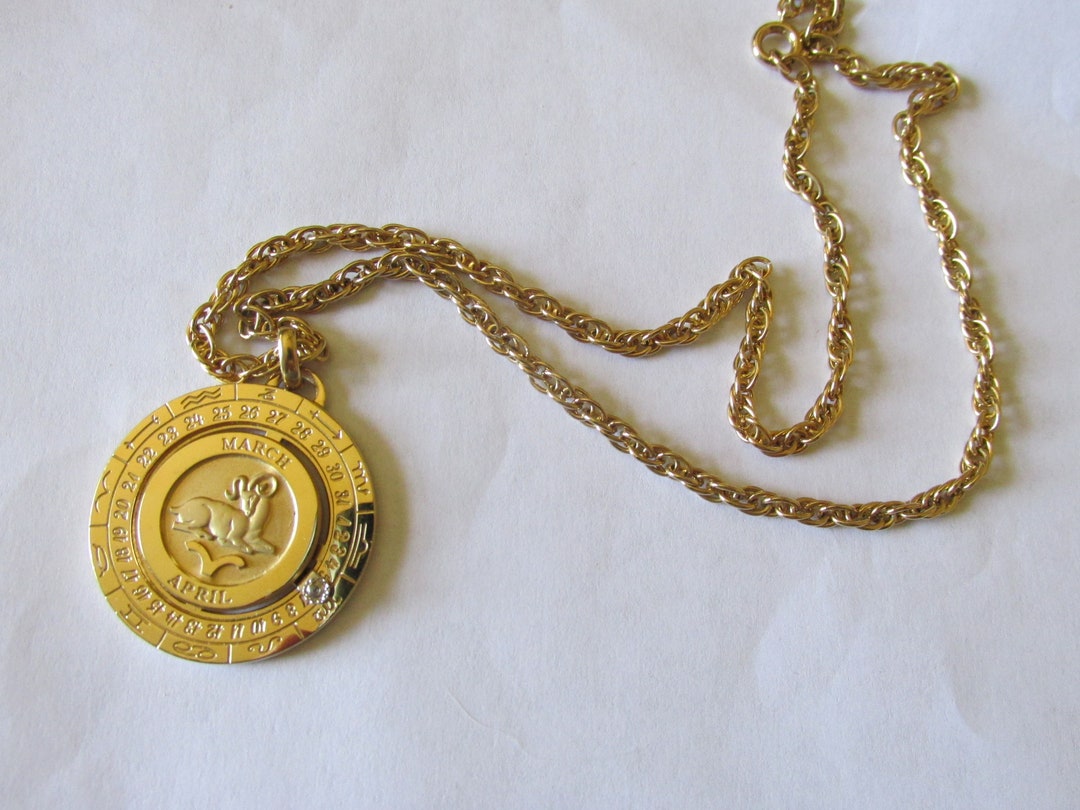 Retired PIERRE CARDIN ARIES 18" Necklace 1 1/8" Round Pendant Gold ...