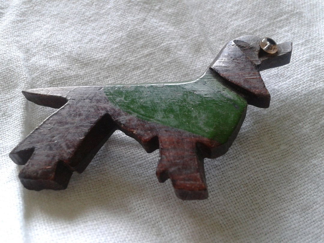 Hand Crafted Wooden Dog C Clasp Pin Brooch in Very Good Vintage ...