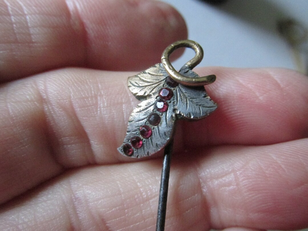 Art Nouveau Vermeil Sterling Leaf FRENCH STICK PIN W/ Garnet Glass ...