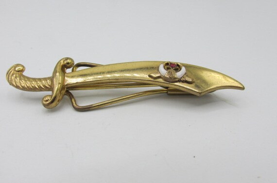 MASONIC TIE CLIP Saber Design Gold Tone & Enamel meas… - Gem