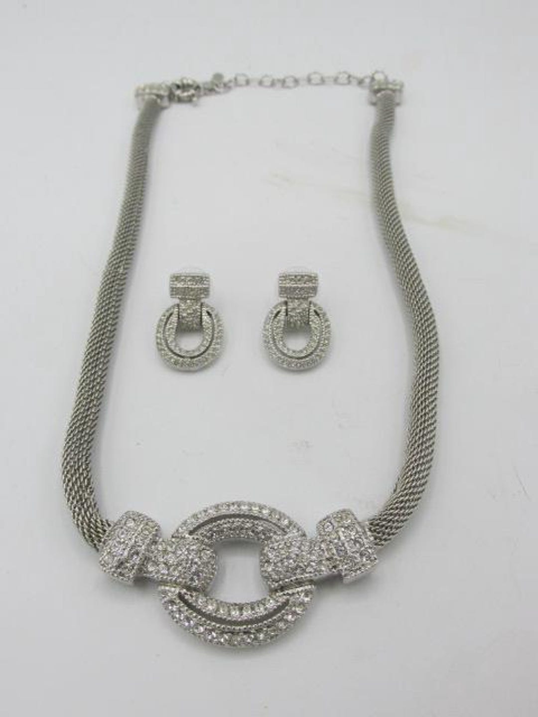 JBK Camrose and Kross Silver Tone Pave NECKLACE & EARRINGS Set Jackie ...