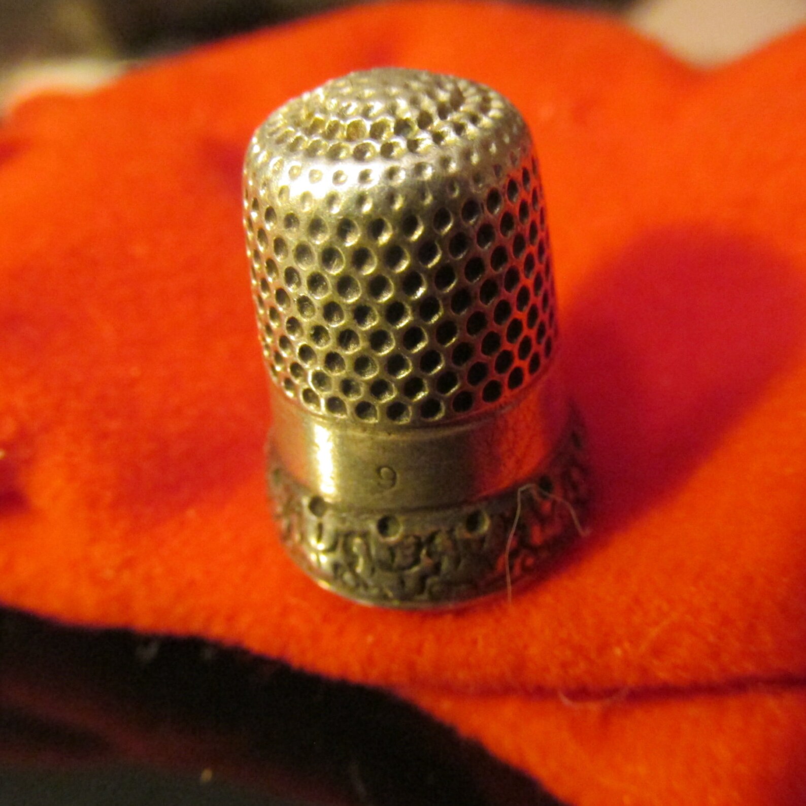 Antique STERLING SILVER THIMBLE Marked 9 Floral Border Design ...