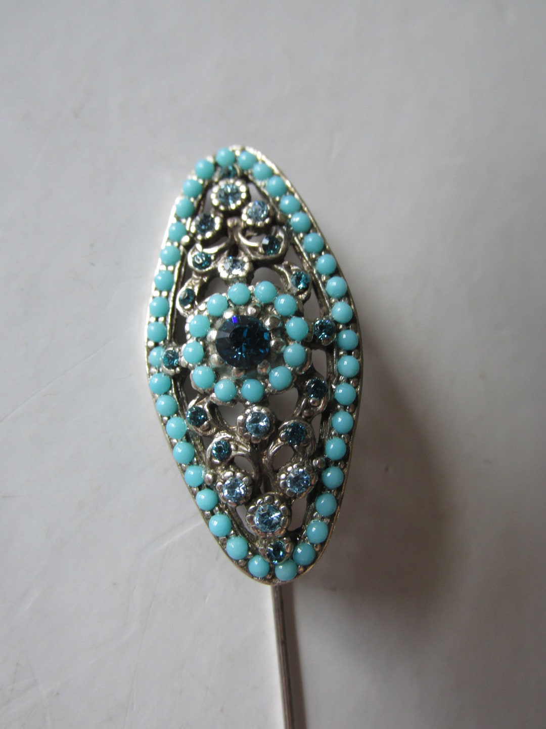 FRENCH Beaded STICK PIN Art Nouveau Style Blueish Color Gemstones ...
