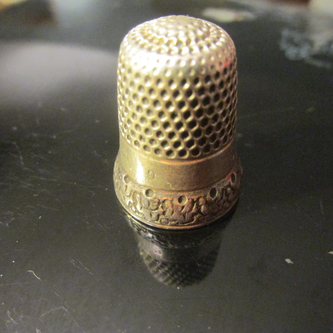Antique STERLING SILVER THIMBLE Marked 9 Floral Border Design ...