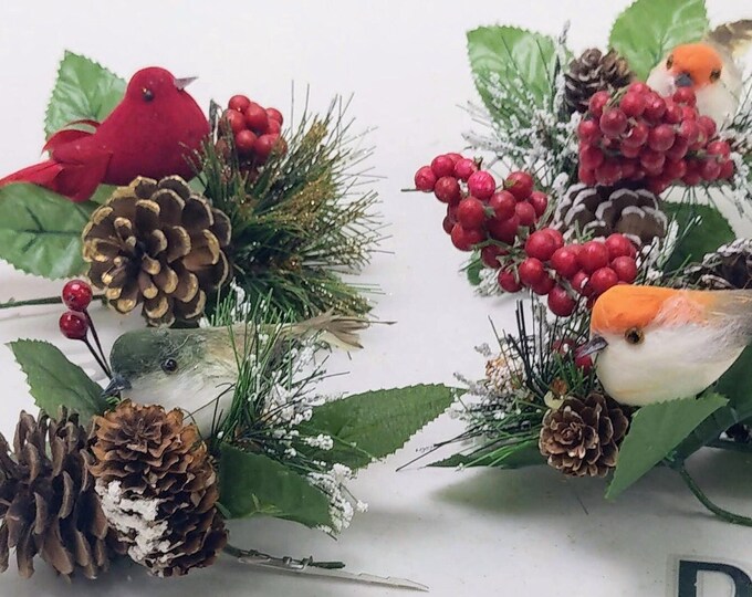 Feathered Bird Floral Pick: Holiday Wreath Accent - Etsy