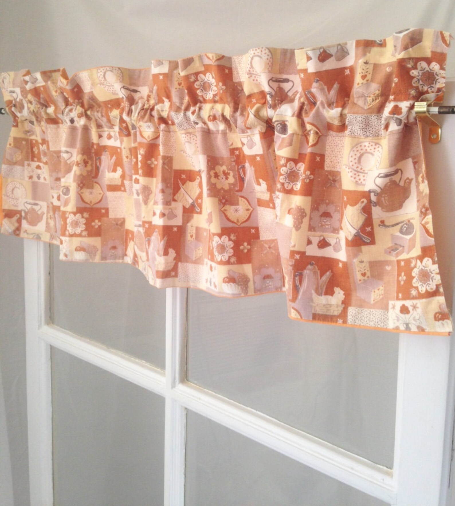 Fun Kitchen Curtain Valance Faded Brown and Orange Coffee - Etsy