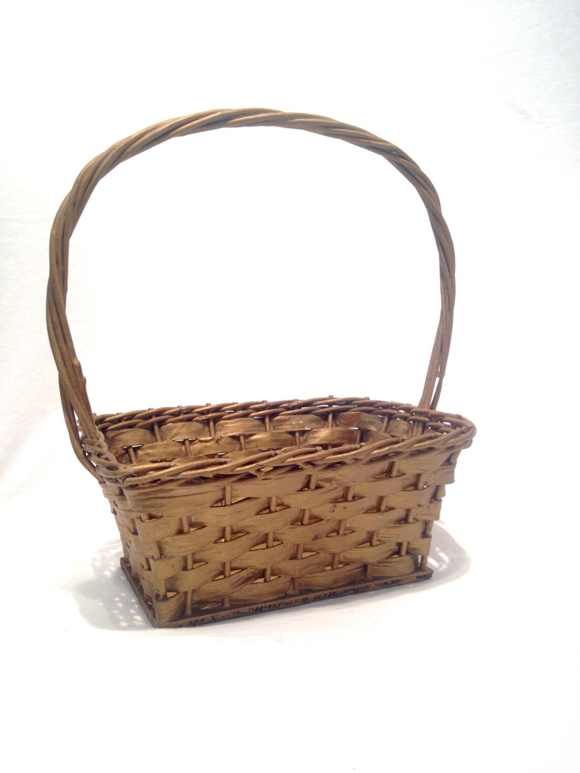 Chippy Gold Wicker Basket With Handle and Wooden Base Easter - Etsy