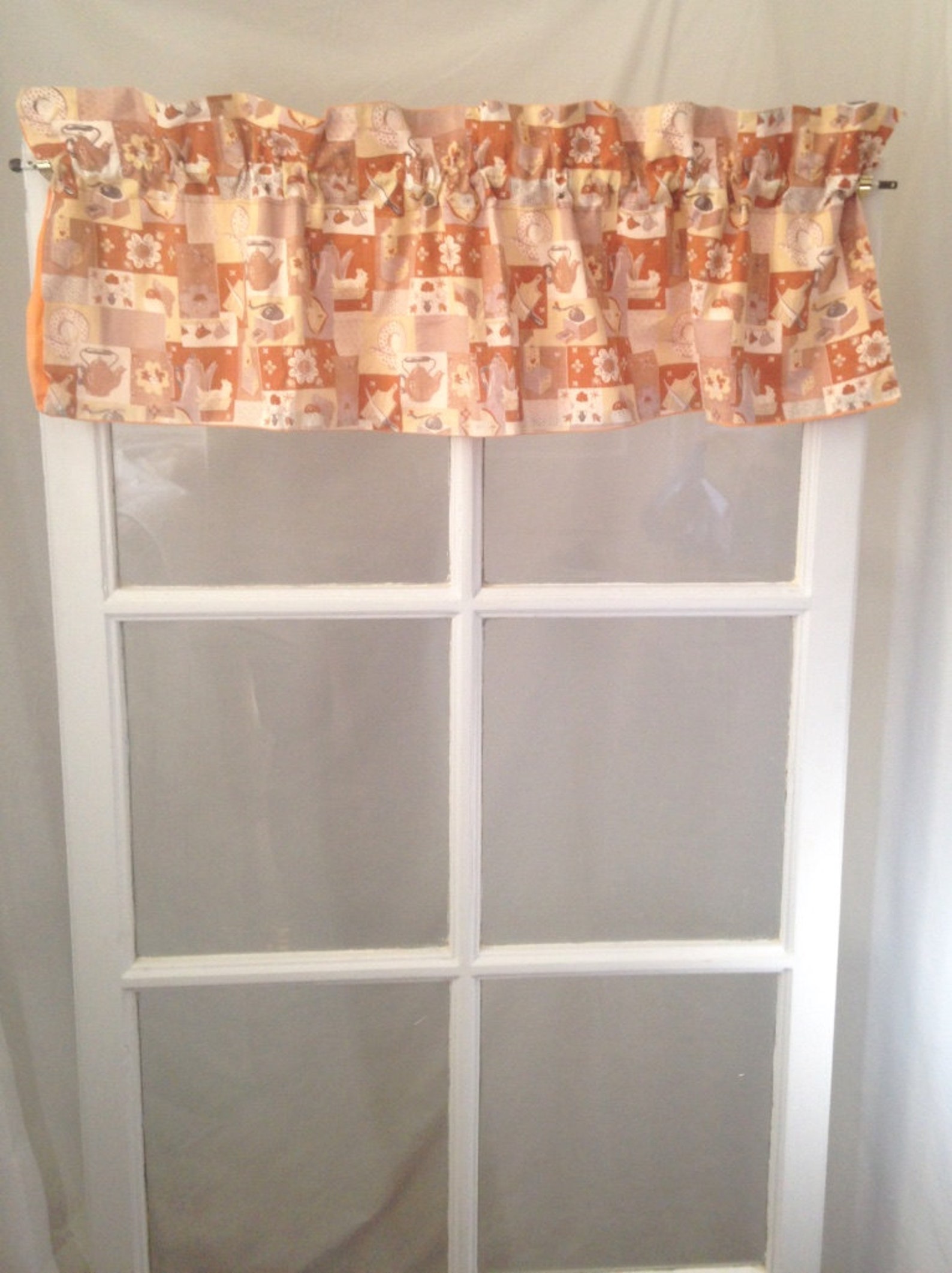 Fun Kitchen Curtain Valance Faded Brown and Orange Coffee - Etsy