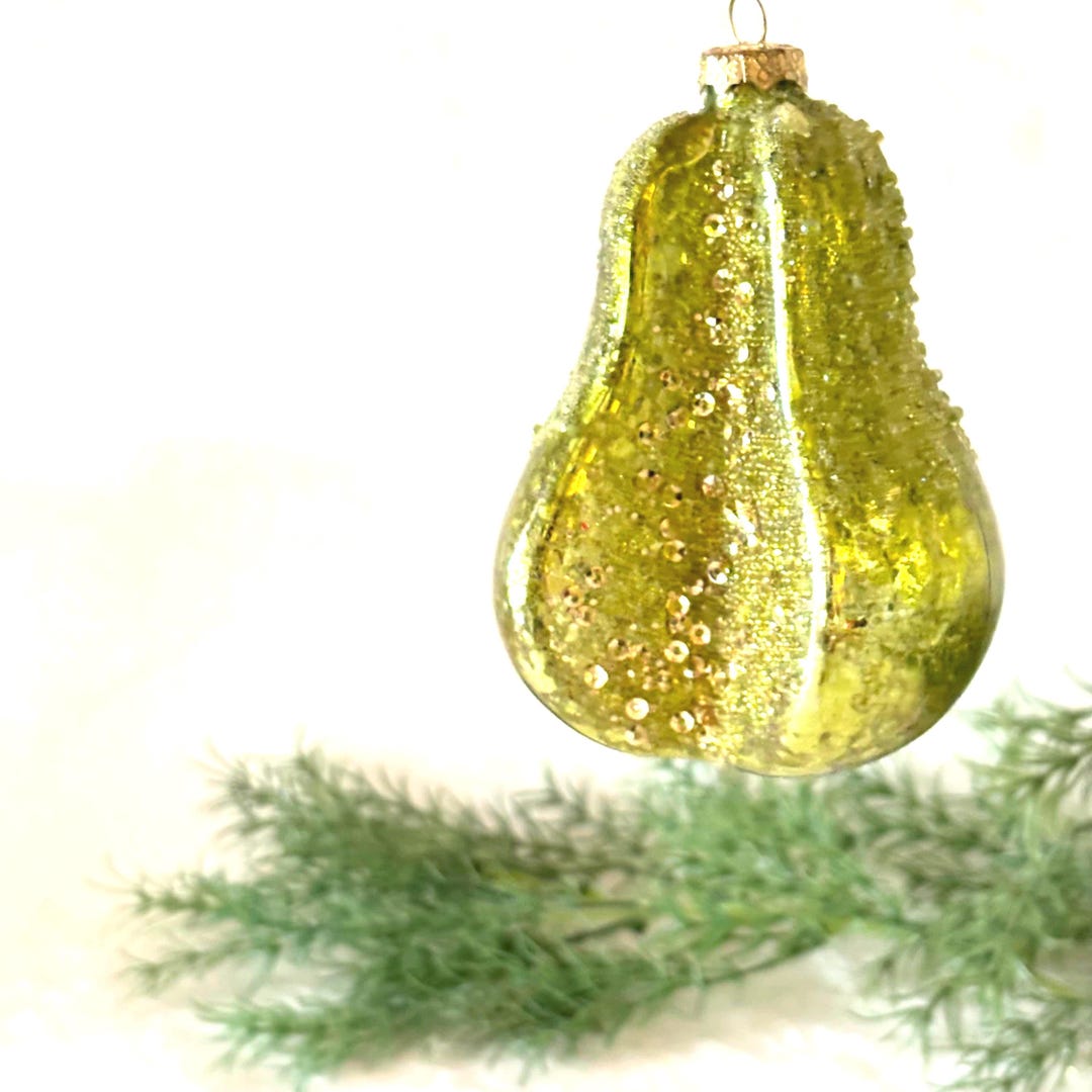 Green Glass Pear Ornament: Sparkling Gold Christmas Decor (3" X 4") - Etsy
