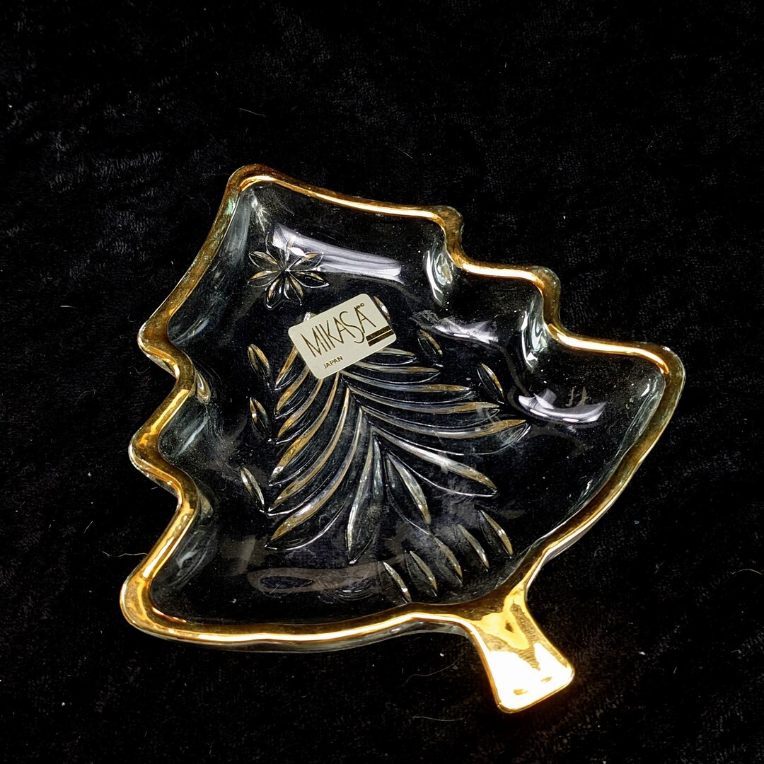 Classic Mikasa Christmas Tree Candy Dish W/ Gold Accents, Good Vintage ...