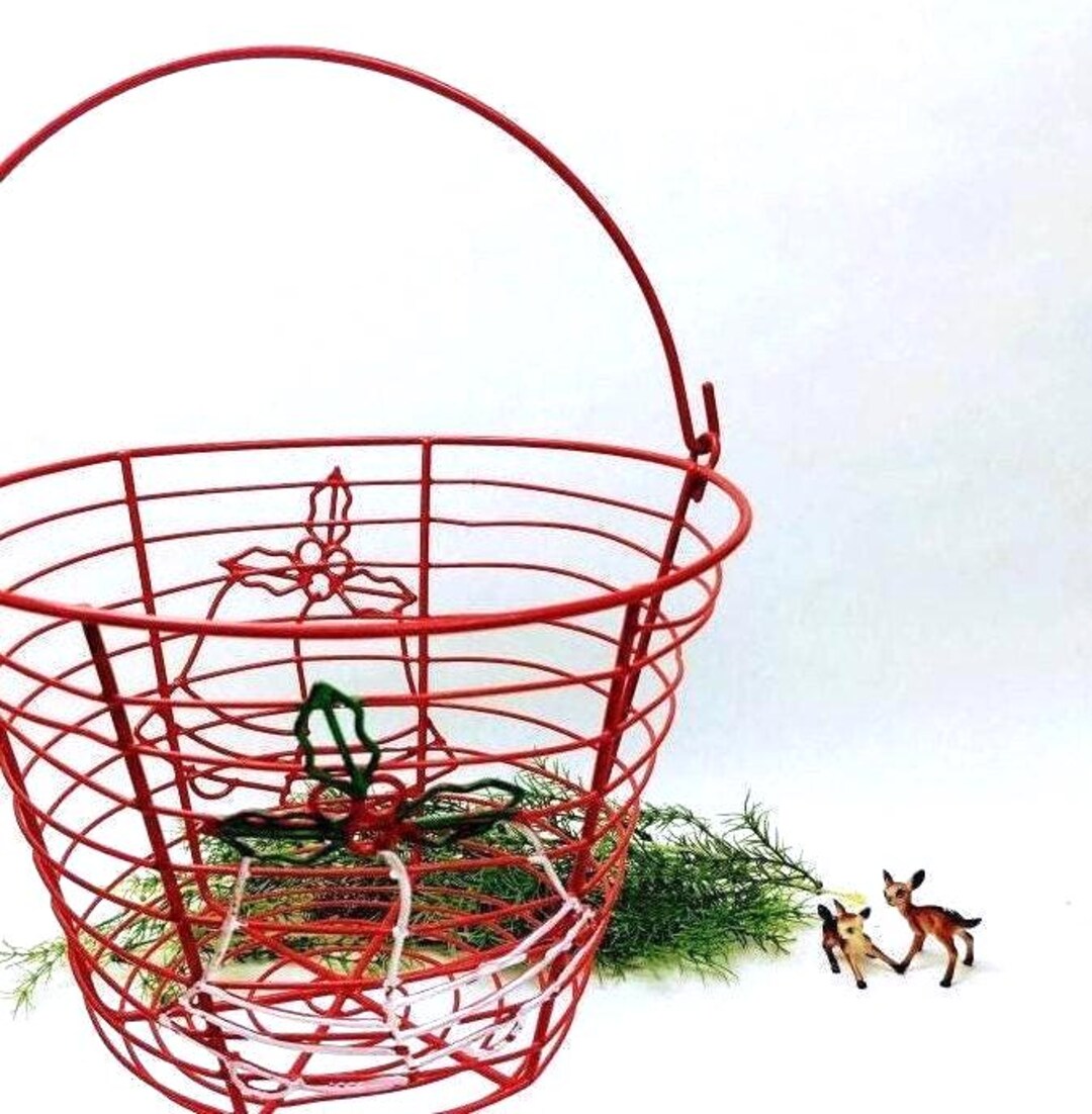 Vintage Red Metal Wire Basket With Handle: Christmas Decor - Etsy