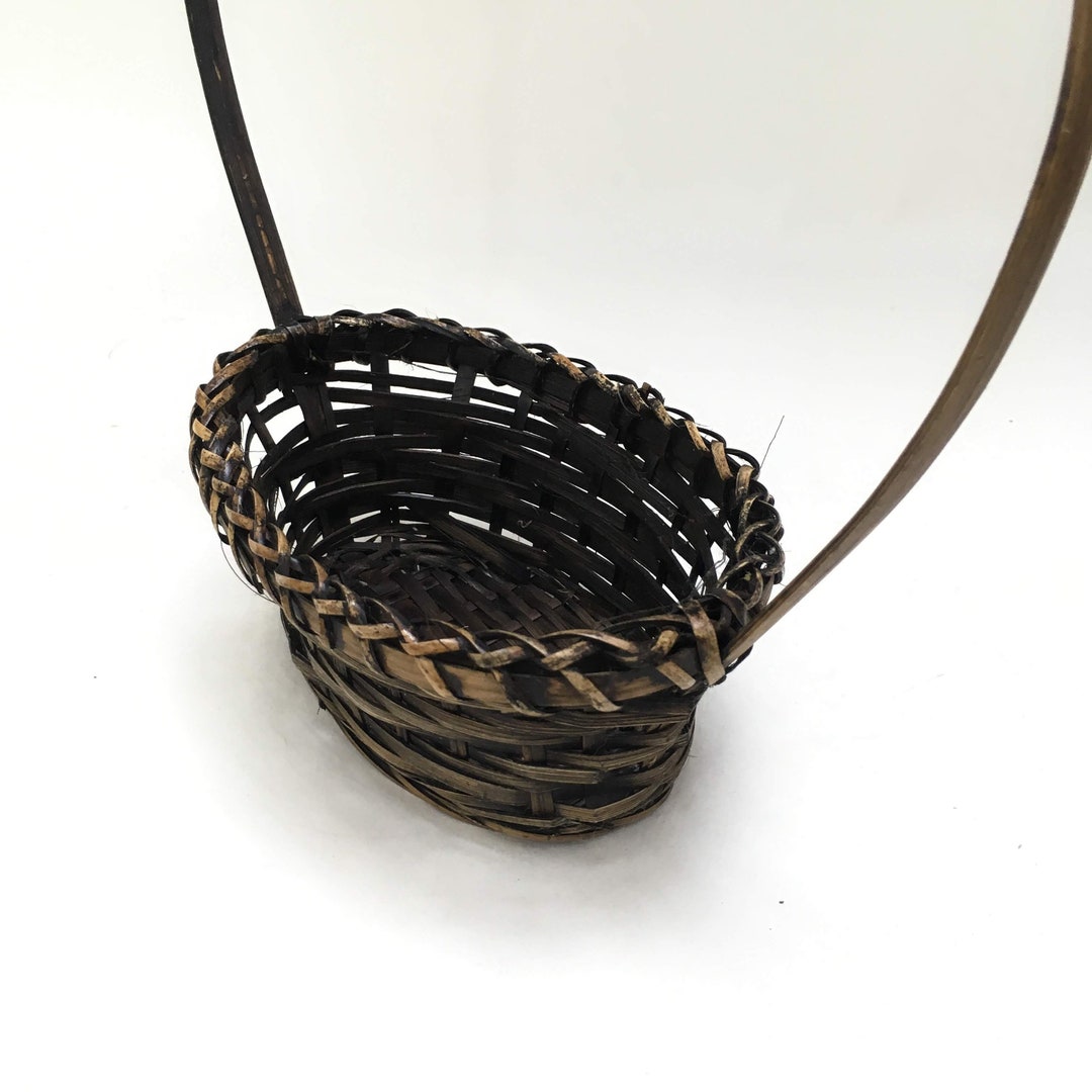 Vintage Dark Brown Wicker Basket With Large Handle (7.5x5.25 Opening ...