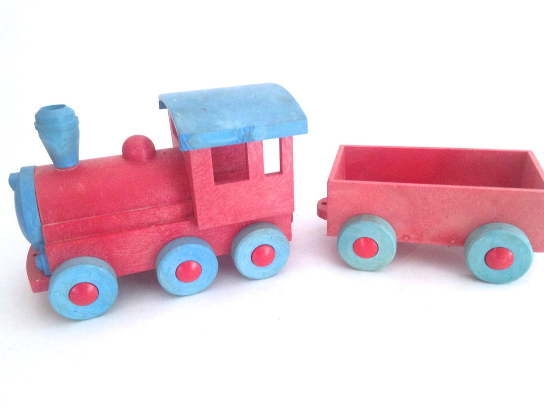 Rare Herbart Train Engine and Car Toy; Red Blue West Germany ...