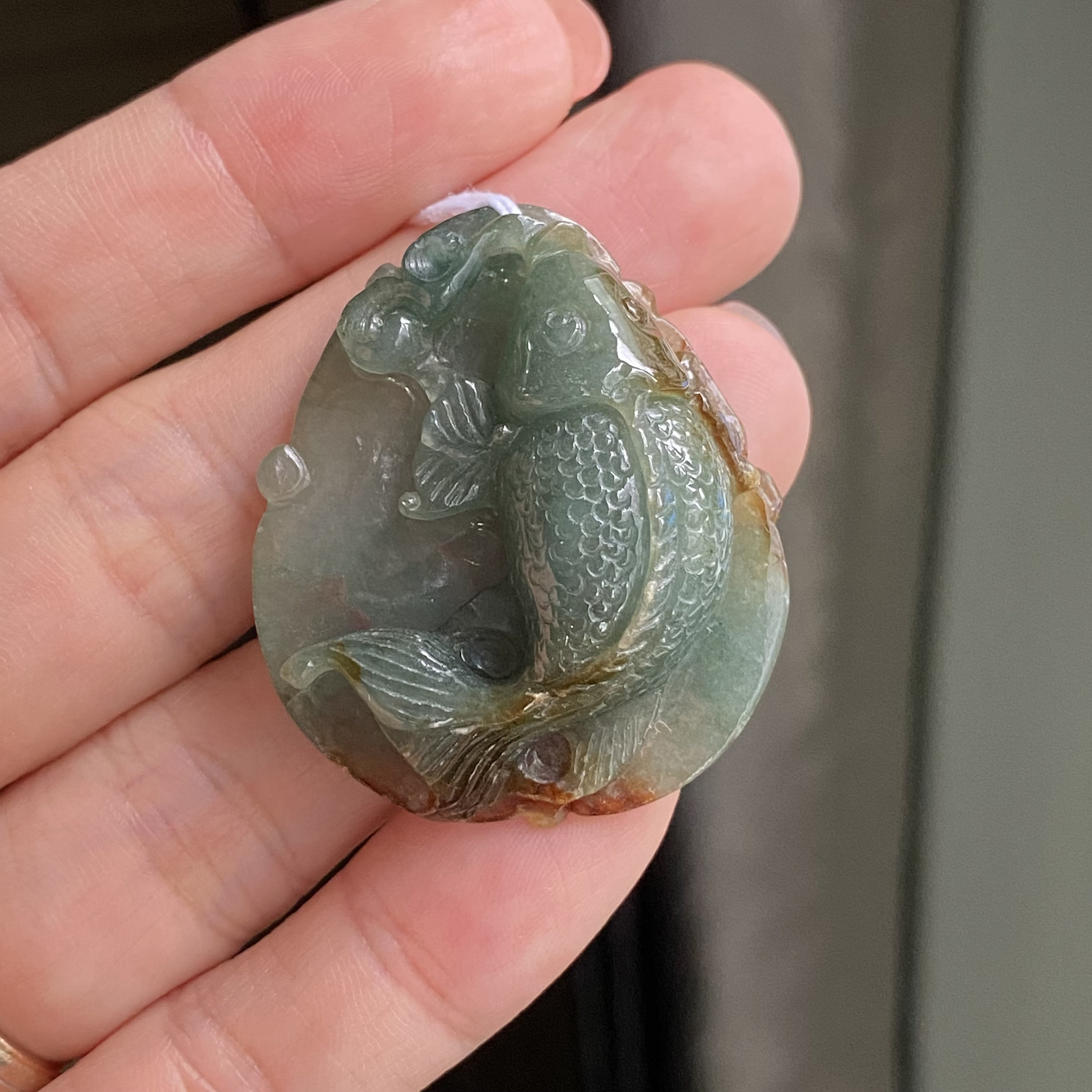 Fish Jade Pendant Grade A Jadeite Translucent Bluish Green Bicolor ...