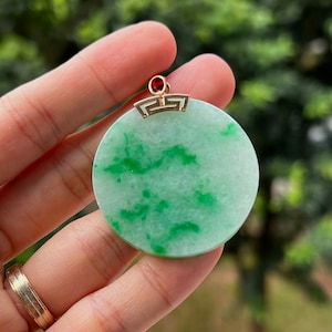 Jade Pendant Translucent Green Floral Pattern Grade A Jadeite Circle ...