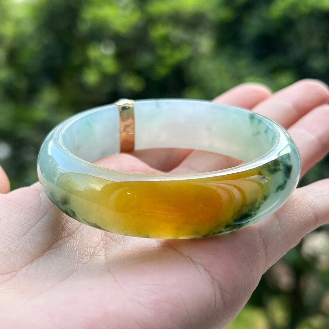 RARE 54.8mm Jade Bangle Very Translucent Vibrant Russet Honey Tricolor ...