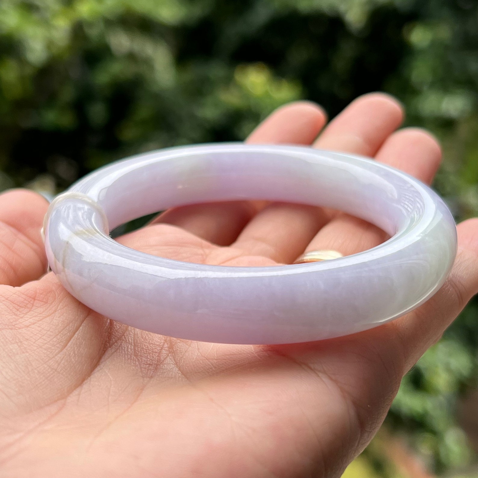 Round 56.2mm Jade Bangle Lilac Light Lavender Faint Green Grade A Jadeite Chubby Princess Round ...