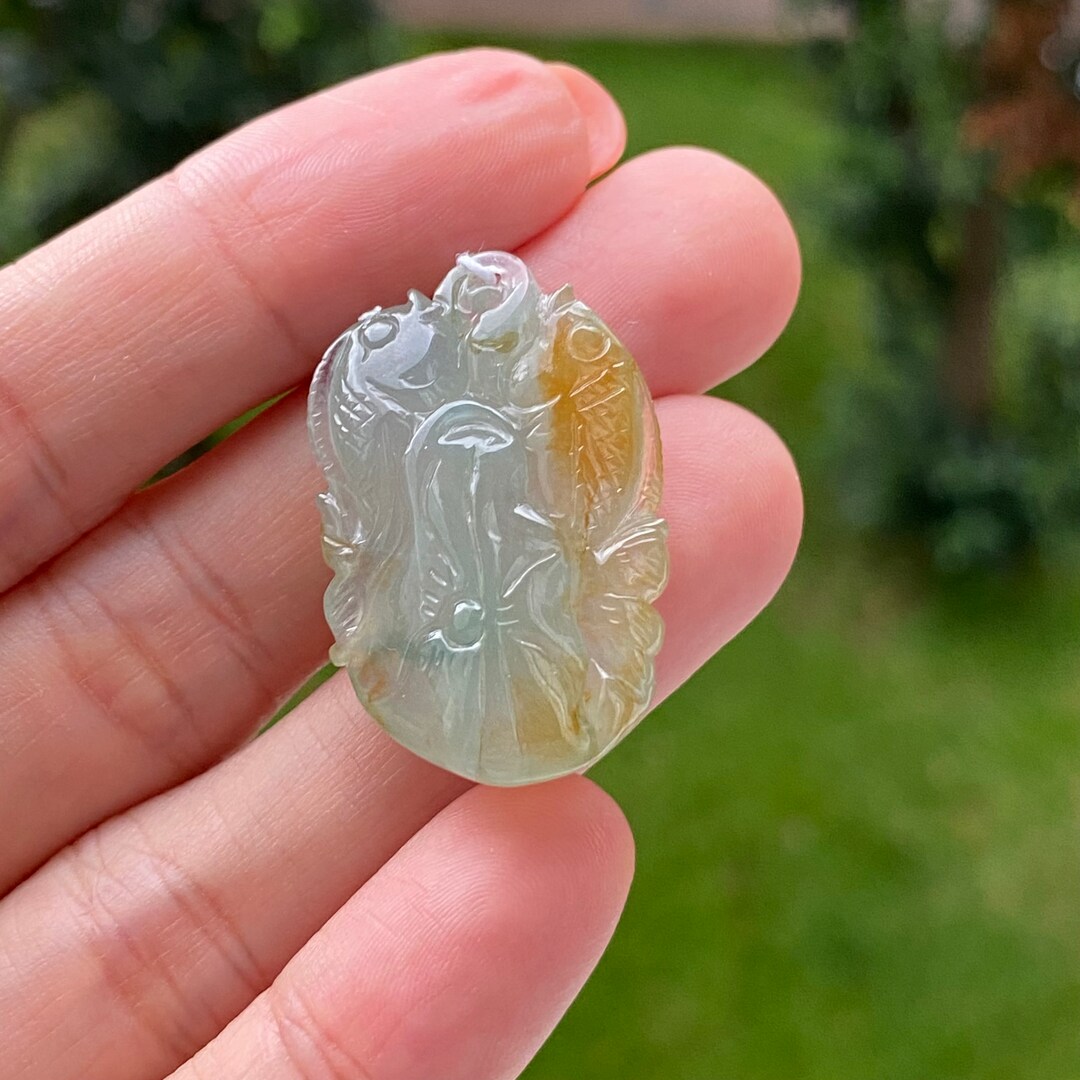 Icy Fish Jade Pendant Grade A Jadeite Highly Translucent Honey Tricolor ...