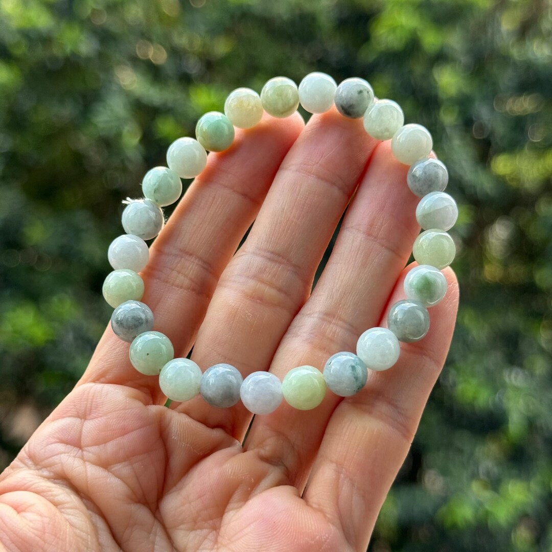 8mm Jade Bead Bracelet Melon Yellow and Grey With Elastic String Grade ...