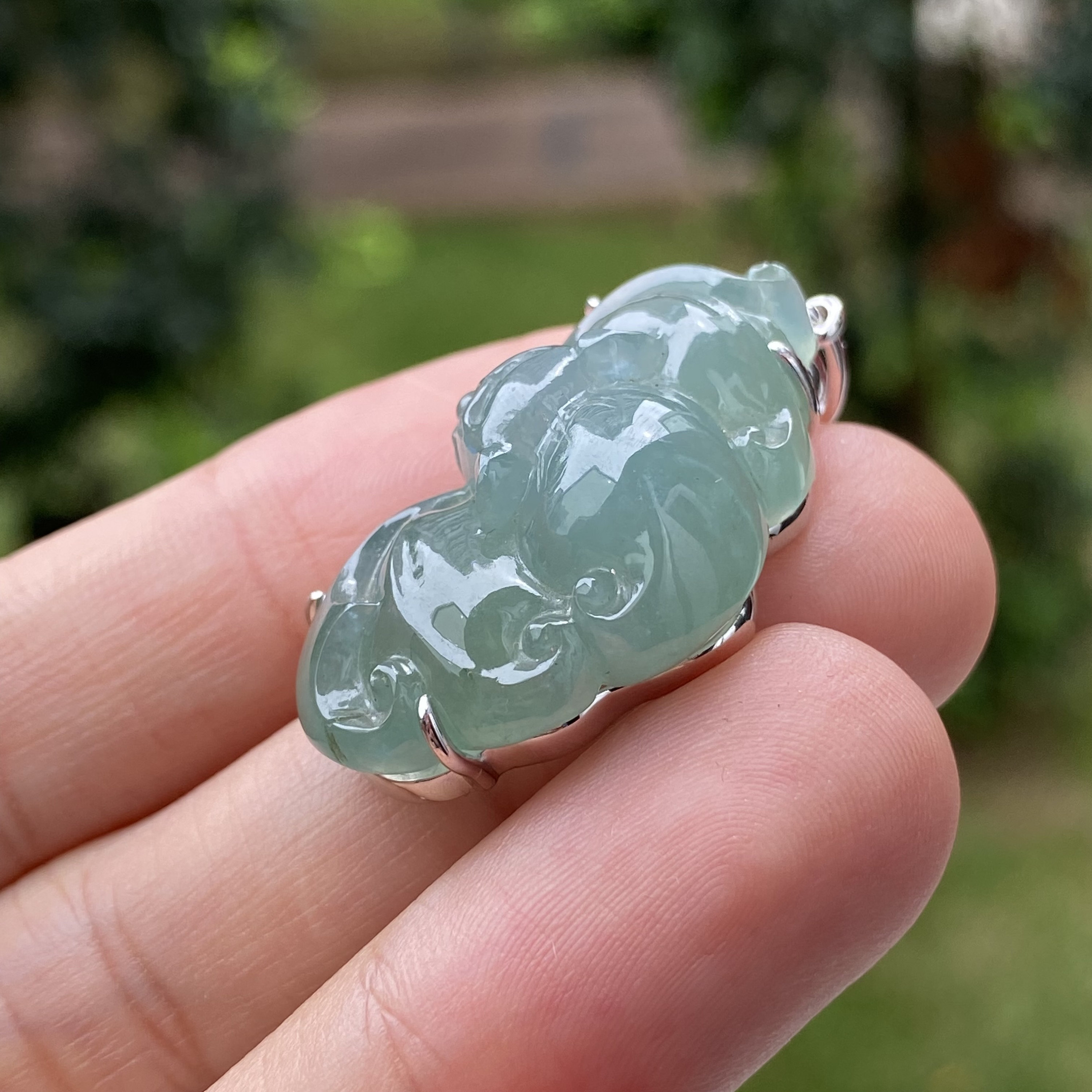 3D Bat Jade Pendant Highly Translucent Bluish Green Grade A Jadeite in ...