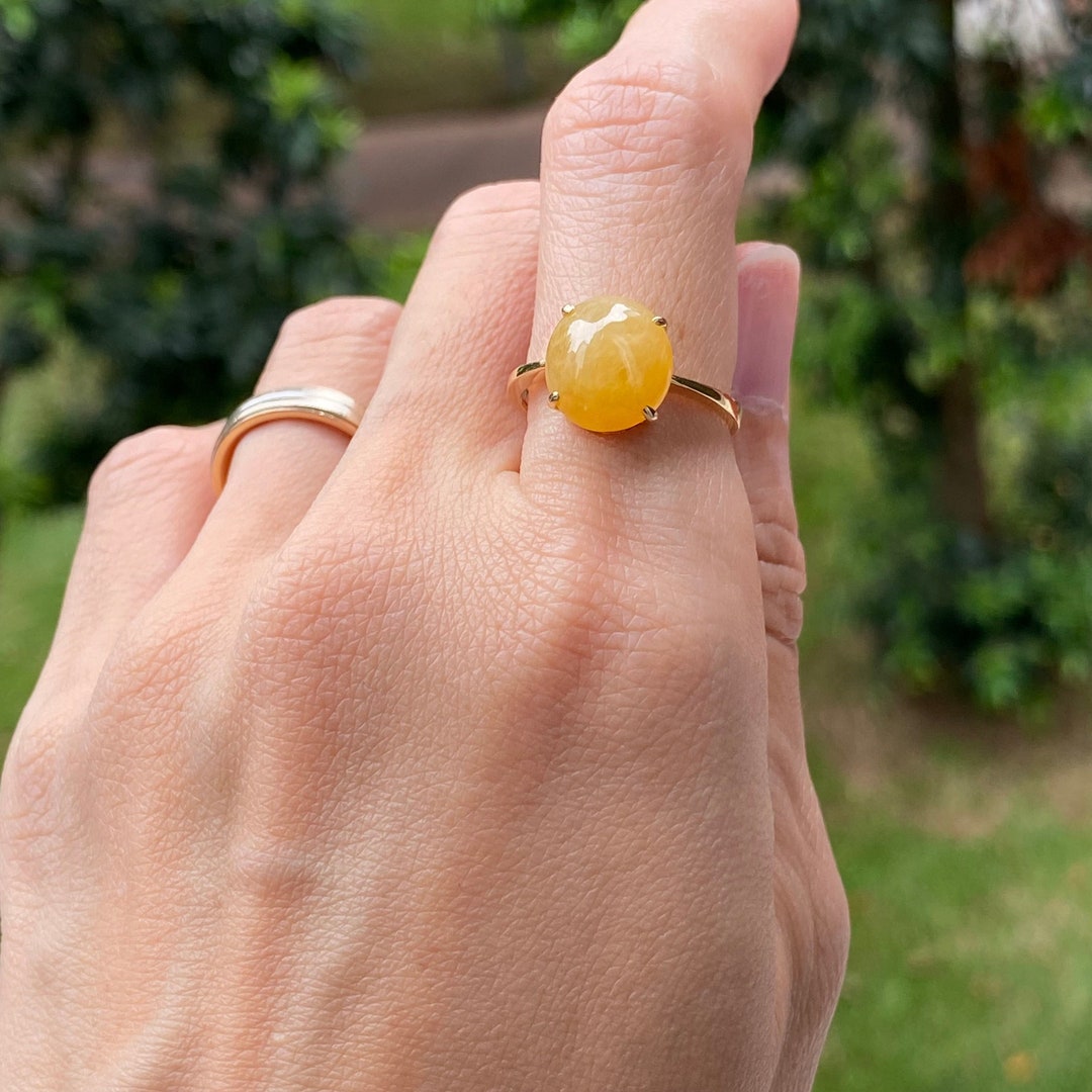 Yellow Jade Ring US 7 Grade A Jadeite in 18k Solid Gold - Myanmar ...