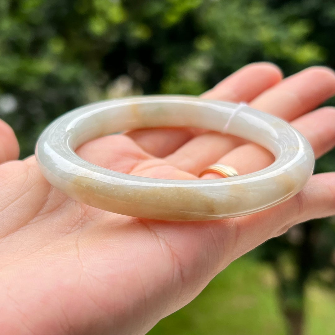 55mm Round Jade Bangle Grey Faint Brown Bicolor Grade A Jadeite burmese ...