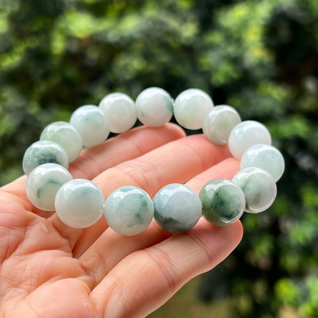 13.8mm Jade Bead Bracelet Floral Pattern With Elastic String - Etsy