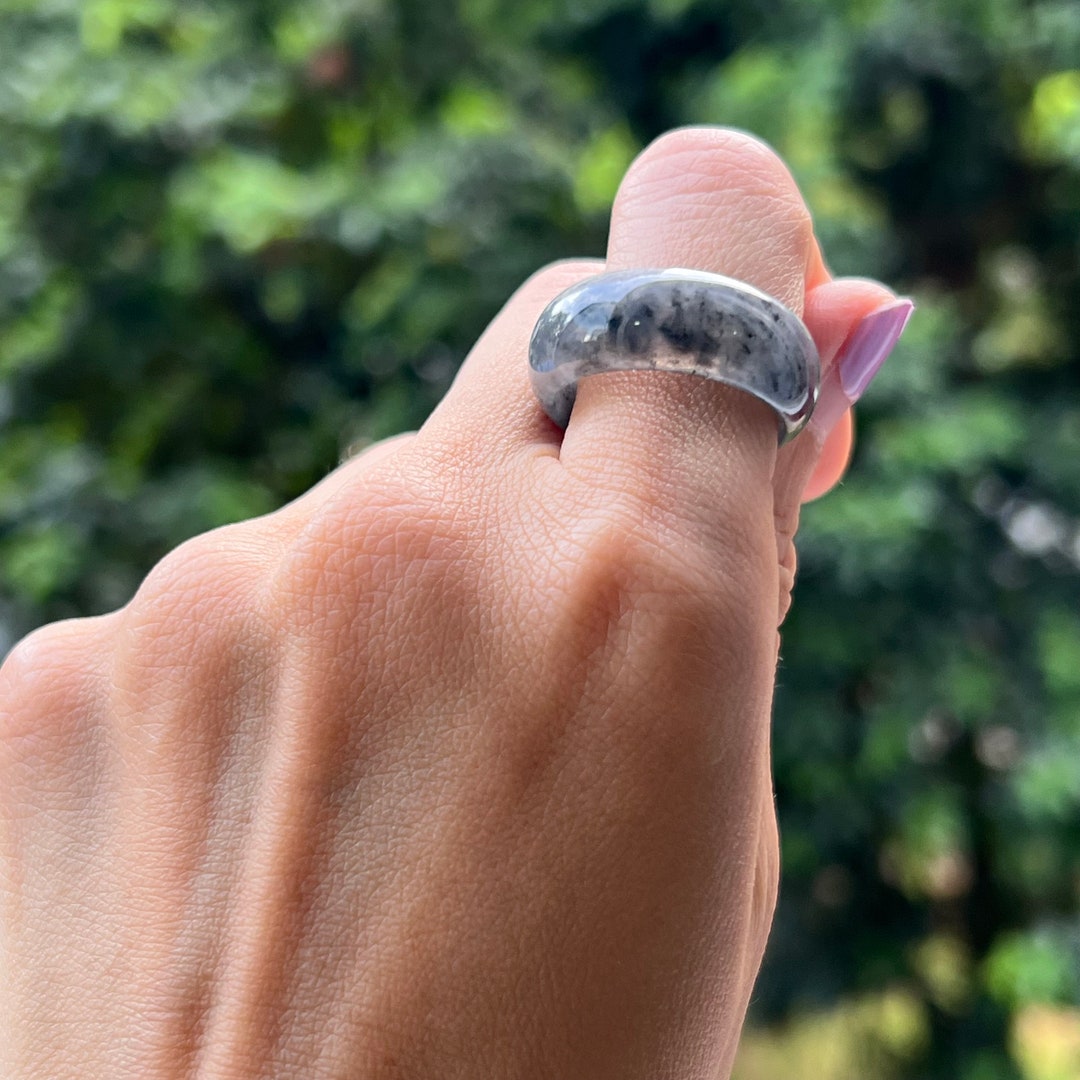 Jade Ring US 10 Translucent Grey Black Grade A Jadeite Abacus Jade Ring ...