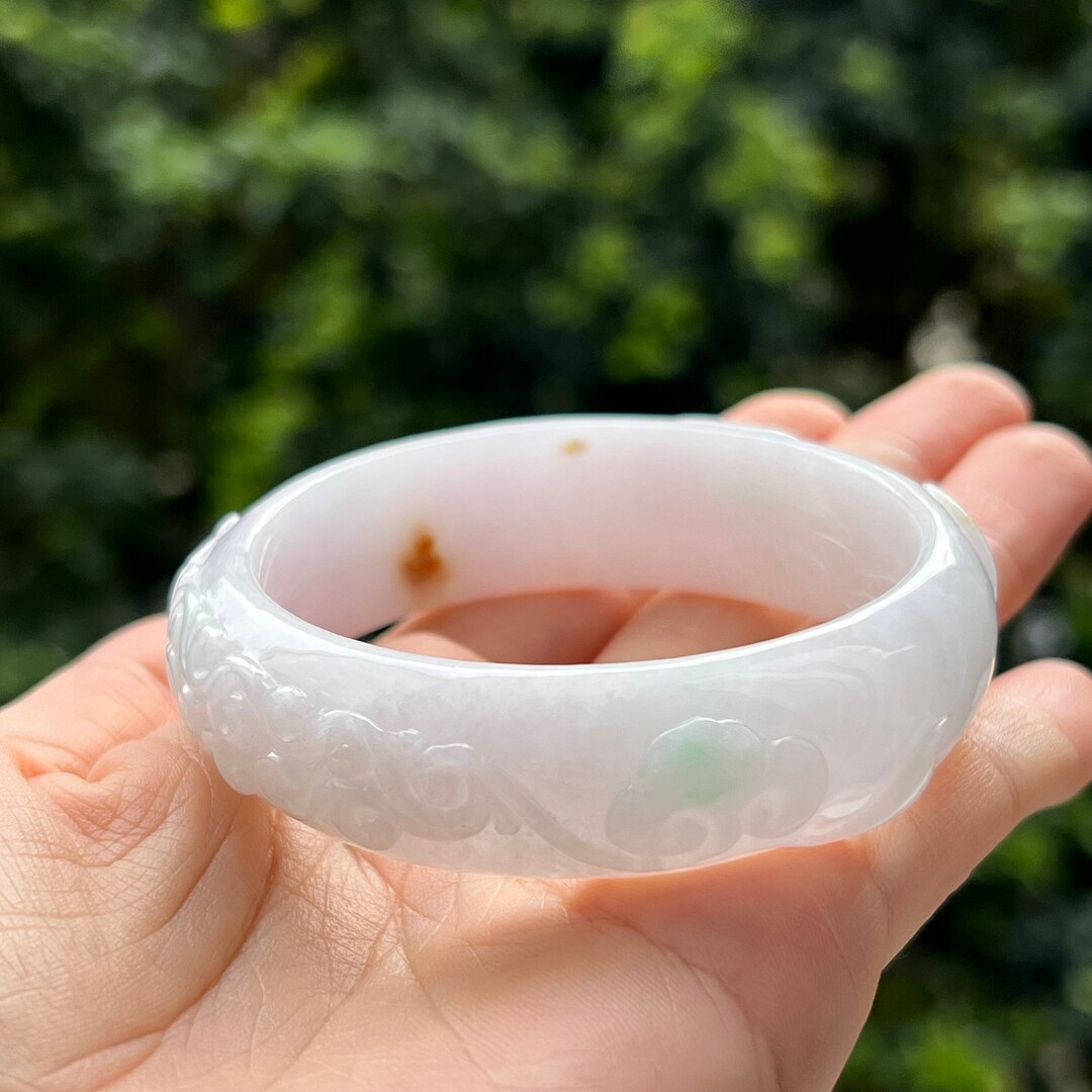 Jade Bangle 57.3mm Carved Pure White Apple Green Grade A Jadeite ...