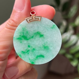 Jade Pendant Translucent Green Floral Pattern Grade A Jadeite Circle ...