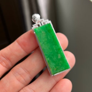 Jade Pendant Translucent Green Solid Rectangle Grade A Jadeite, Set in ...