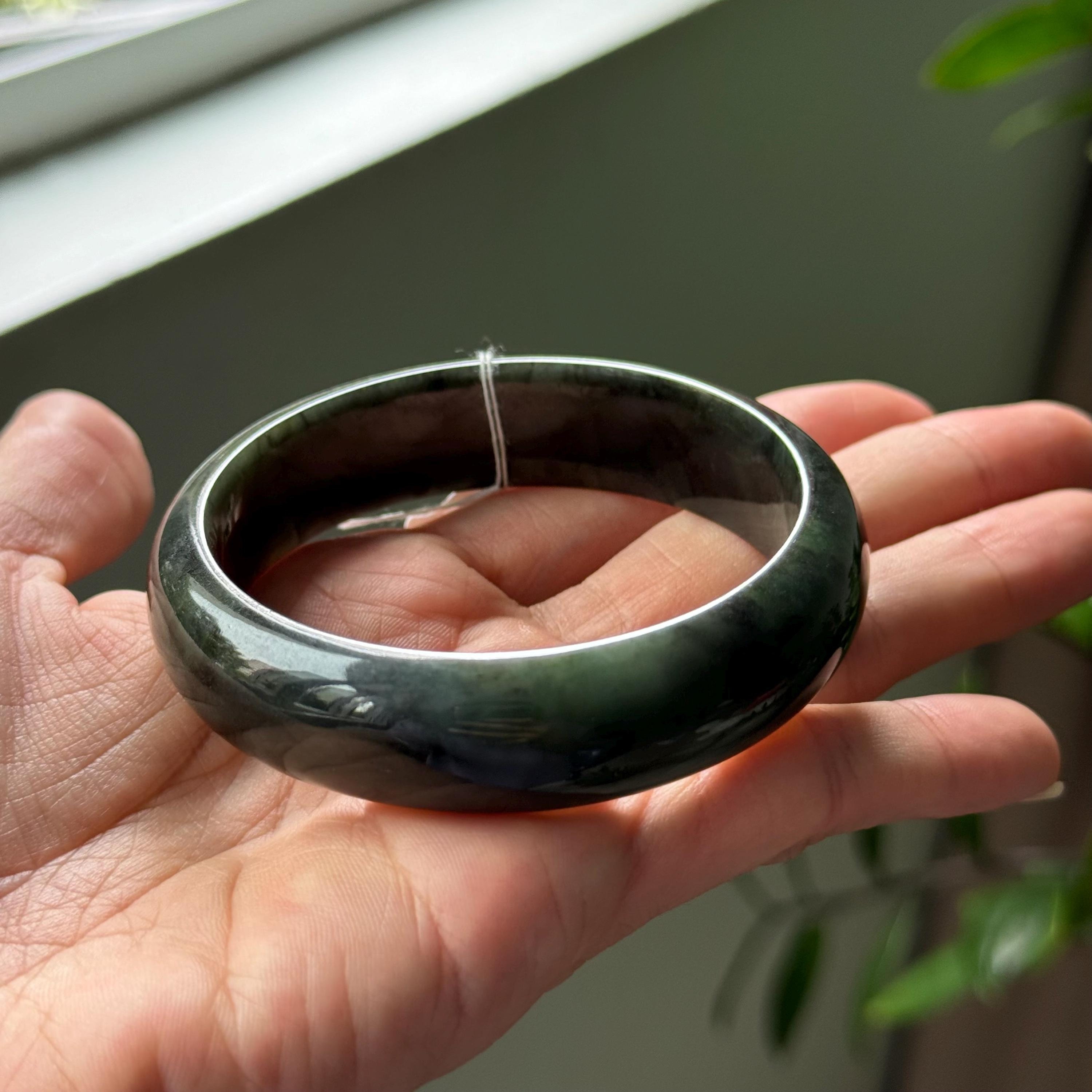 58mm Natural Jade Bangle Black Green Opaque MB5KL20 Grade A Jadeite - Etsy