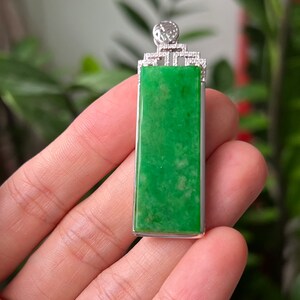 Jade Pendant Translucent Green Solid Rectangle Grade A Jadeite, Set in ...
