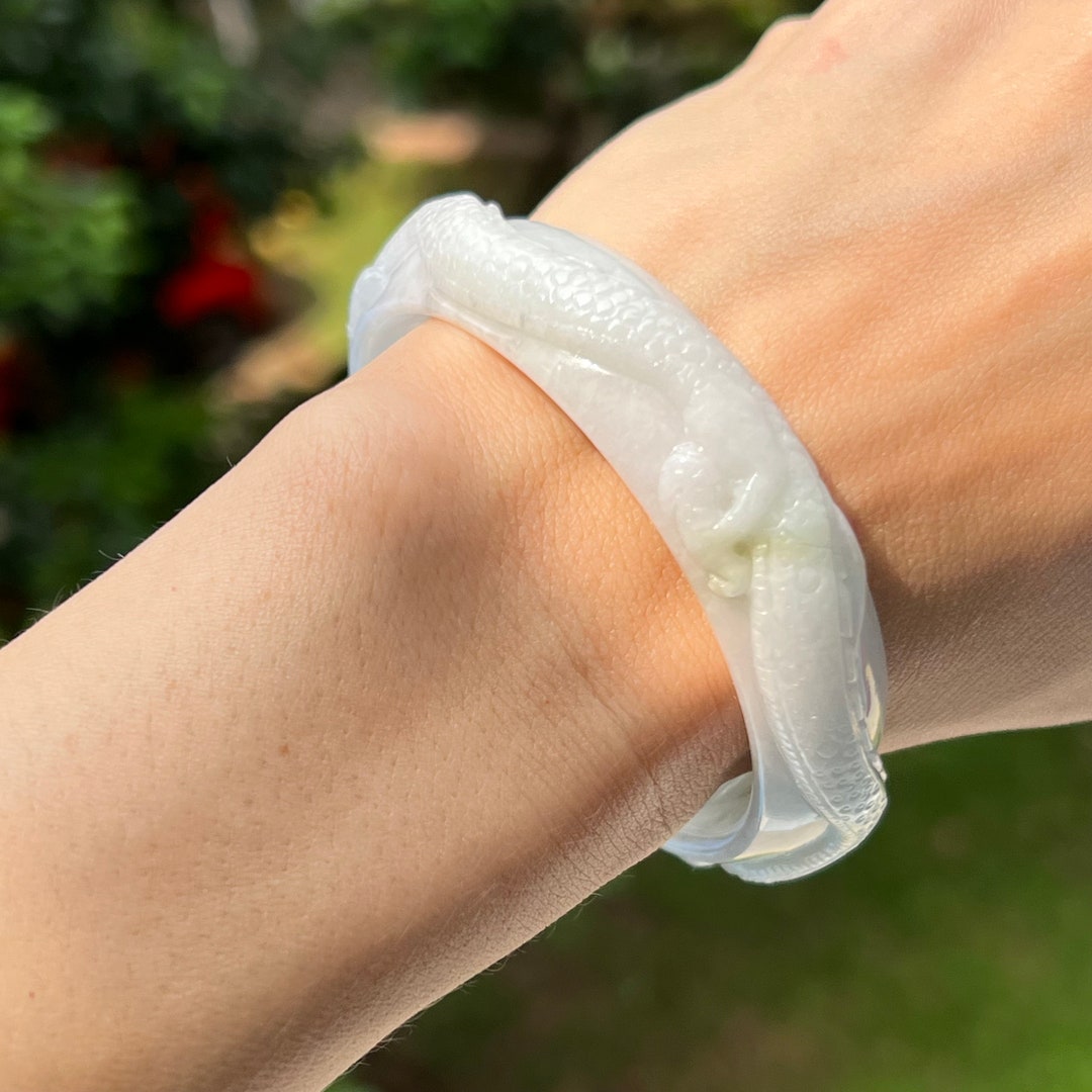 Dragon Carved Jade Bangle 57.85mm White Bicolor Grade A Jadeite ...