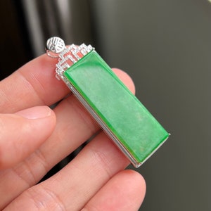 Jade Pendant Translucent Green Solid Rectangle Grade A Jadeite, Set in ...