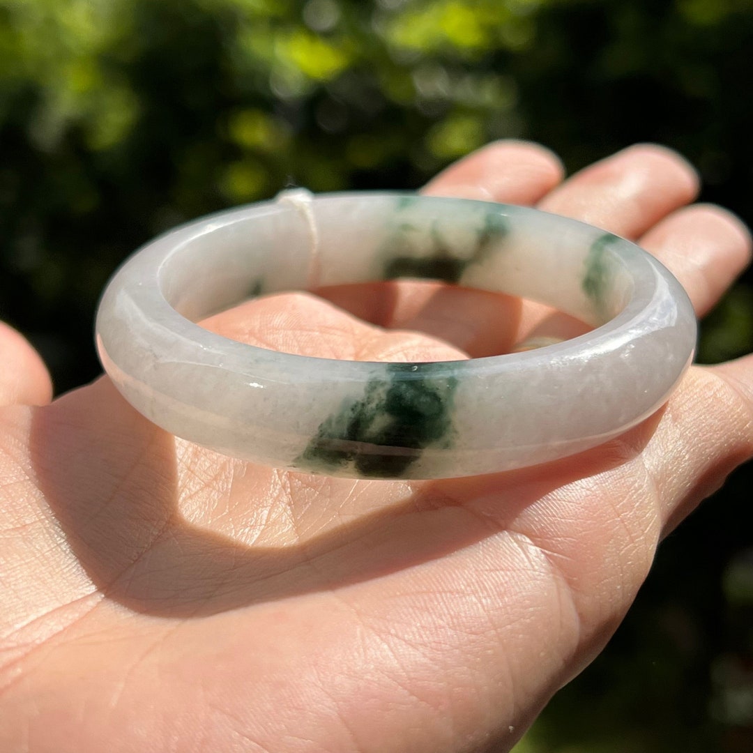 54.41mm Jade Bangle White Grey Bluish Green Flower Pattern Grade A ...
