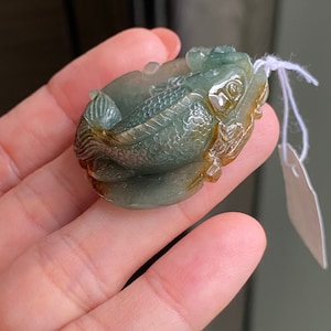 Fish Jade Pendant Grade A Jadeite Translucent Bluish Green Bicolor ...