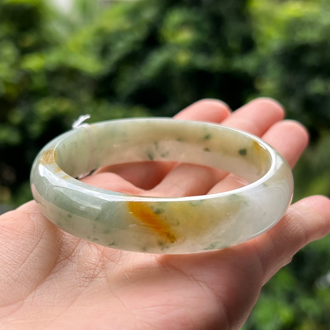 57.34mm Jade Bangle Honey Brown Tricolor Floral Pattern Grade A Jadeite ...