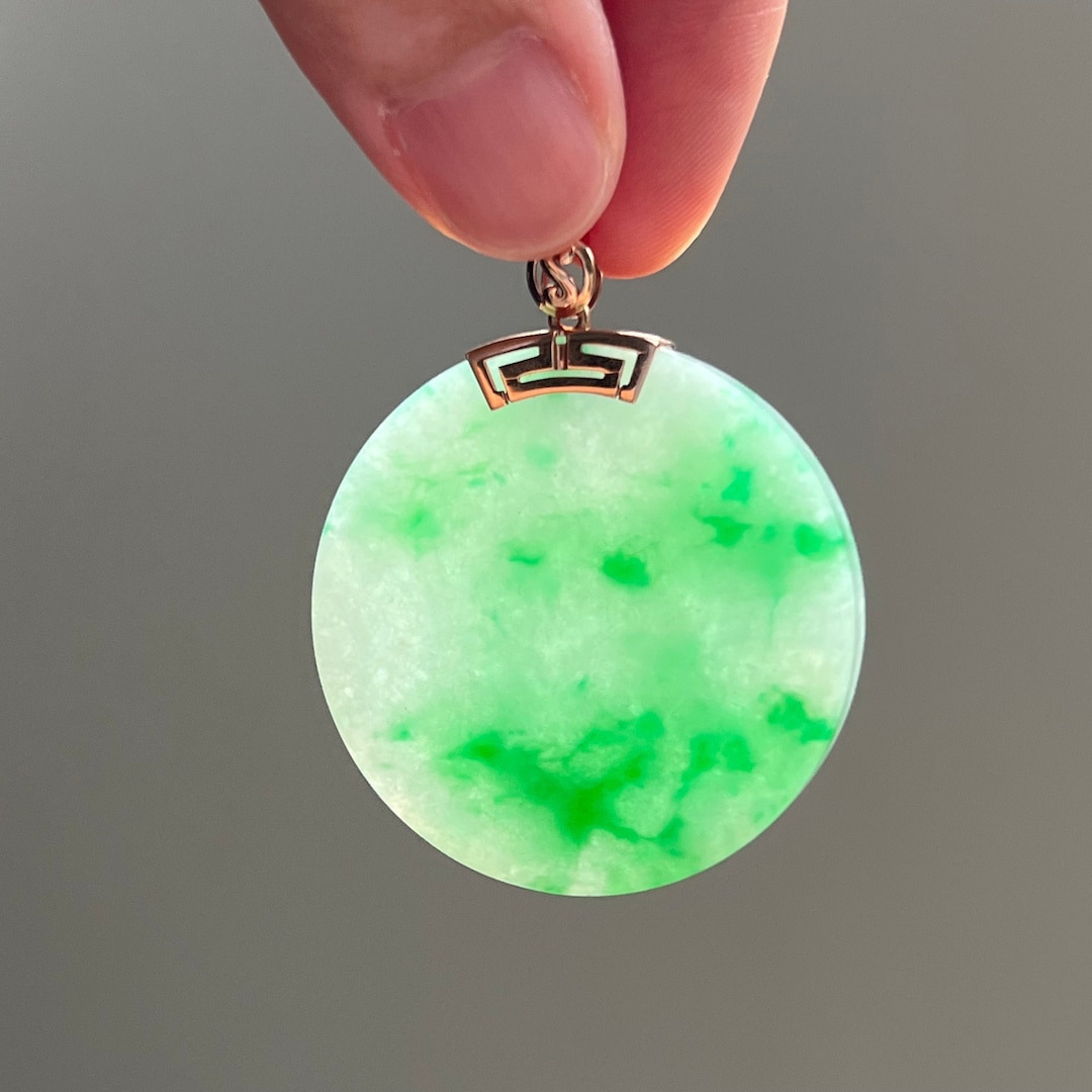 Jade Pendant Translucent Green Floral Pattern Grade A Jadeite Circle ...
