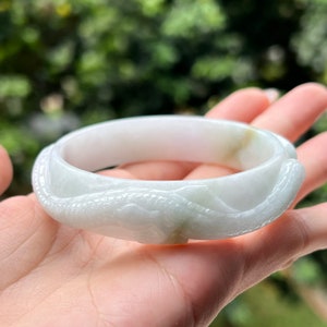 Dragon Carved Jade Bangle 57.85mm White Bicolor Grade A Jadeite ...
