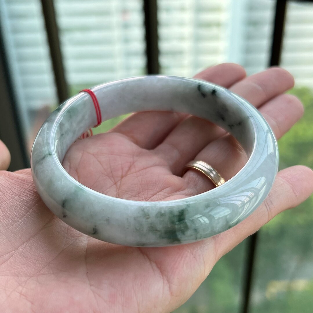 63.1mm Jade Bangle Grey Flower Pattern Grade A Jadeite MB43KL12 ...