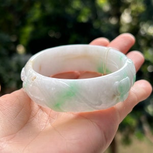 Oval Jade Bangle 59.7mm Pure White & Bright Green Grade A Jadeite ...