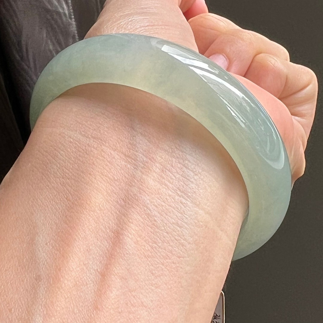 55.44mm Jade Bangle Very Translucent Faint Bluish Green Grey Bicolor ...