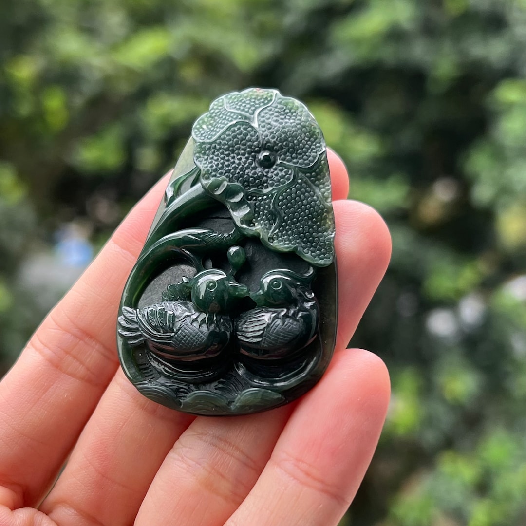Omphacite Jadeite Jade Pendant A Pair of Mandarin Ducks in Lake With ...