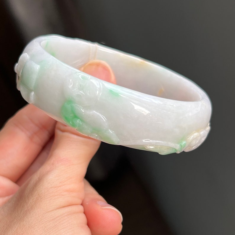 Oval Jade Bangle 59.7mm Pure White & Bright Green Grade A Jadeite ...