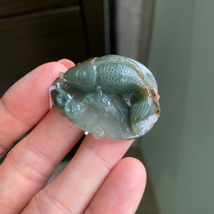Fish Jade Pendant Grade A Jadeite Translucent Bluish Green Bicolor ...