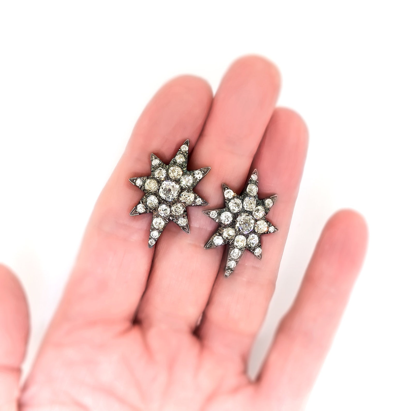 Antique Victorian 5.14ctw. Old European Cut Diamond North Star Earrings ...